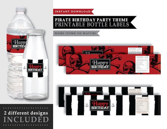 Pirate 'AHOY Matey' Theme printable Birthday Bottle | Etsy