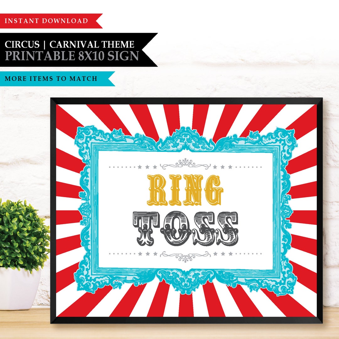 Carnival 'circus Clown' Theme printable Ring Toss Sign Ball Toss Game ...