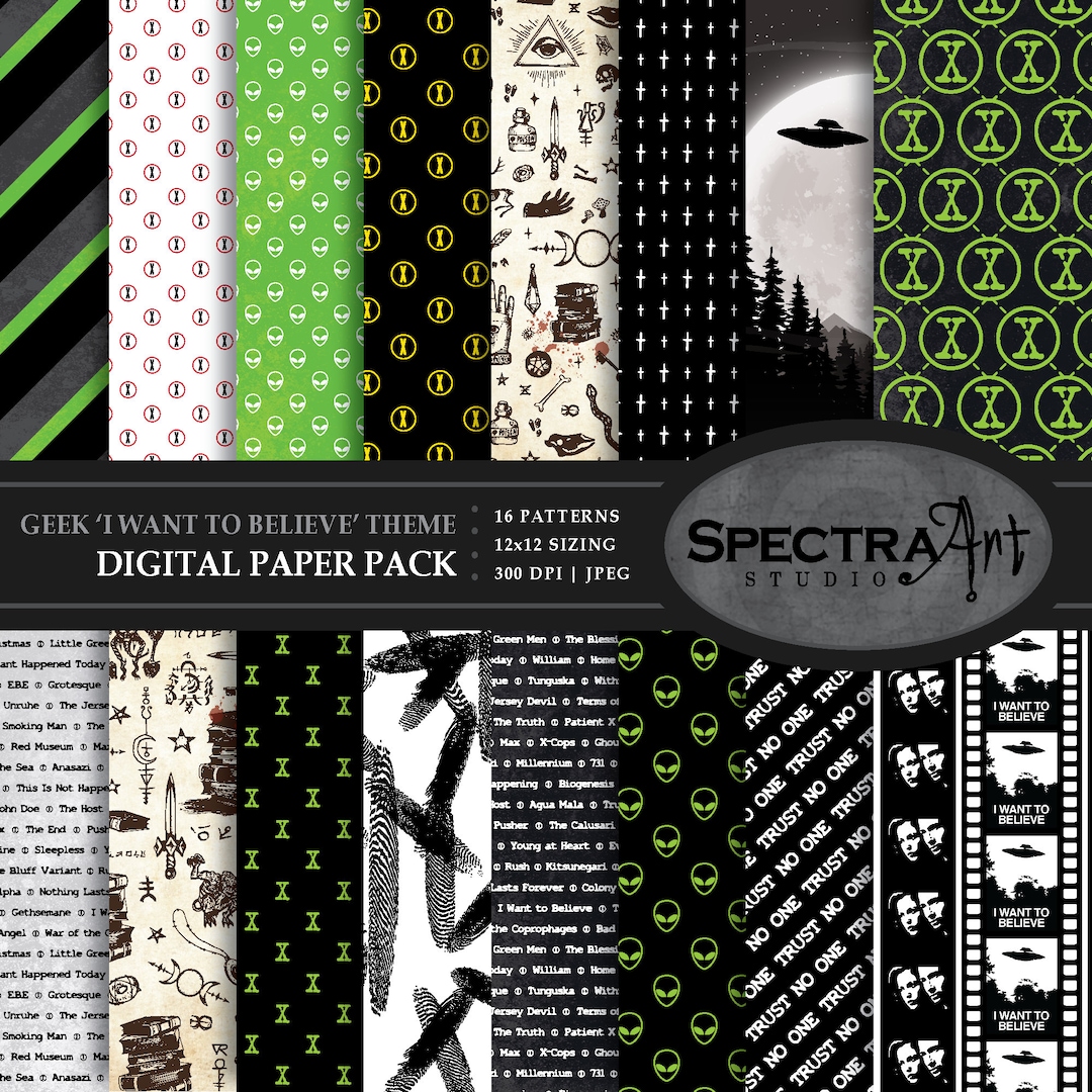 Sci-fi *want to Believe* Theme Digital Paper Pack | Printable Scrapbook ...