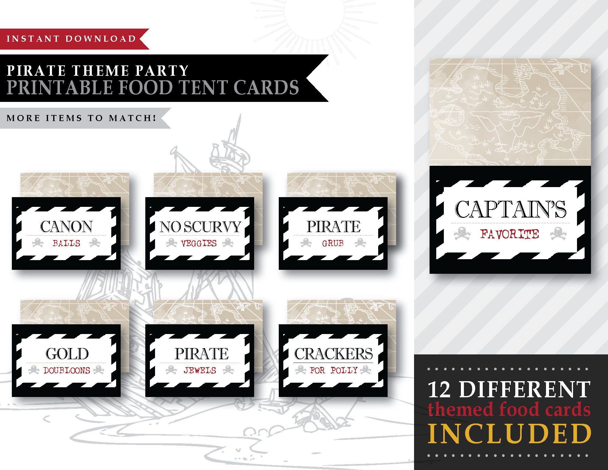 Pirate 'ahoy Matey' Theme printable Folded Food Tent - Etsy