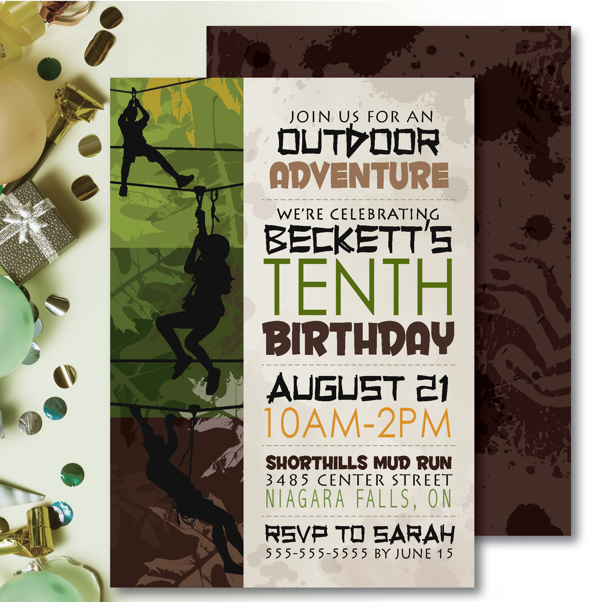 Zip Line *mud Run* Printable Birthday Invitation | Digital Evite ...