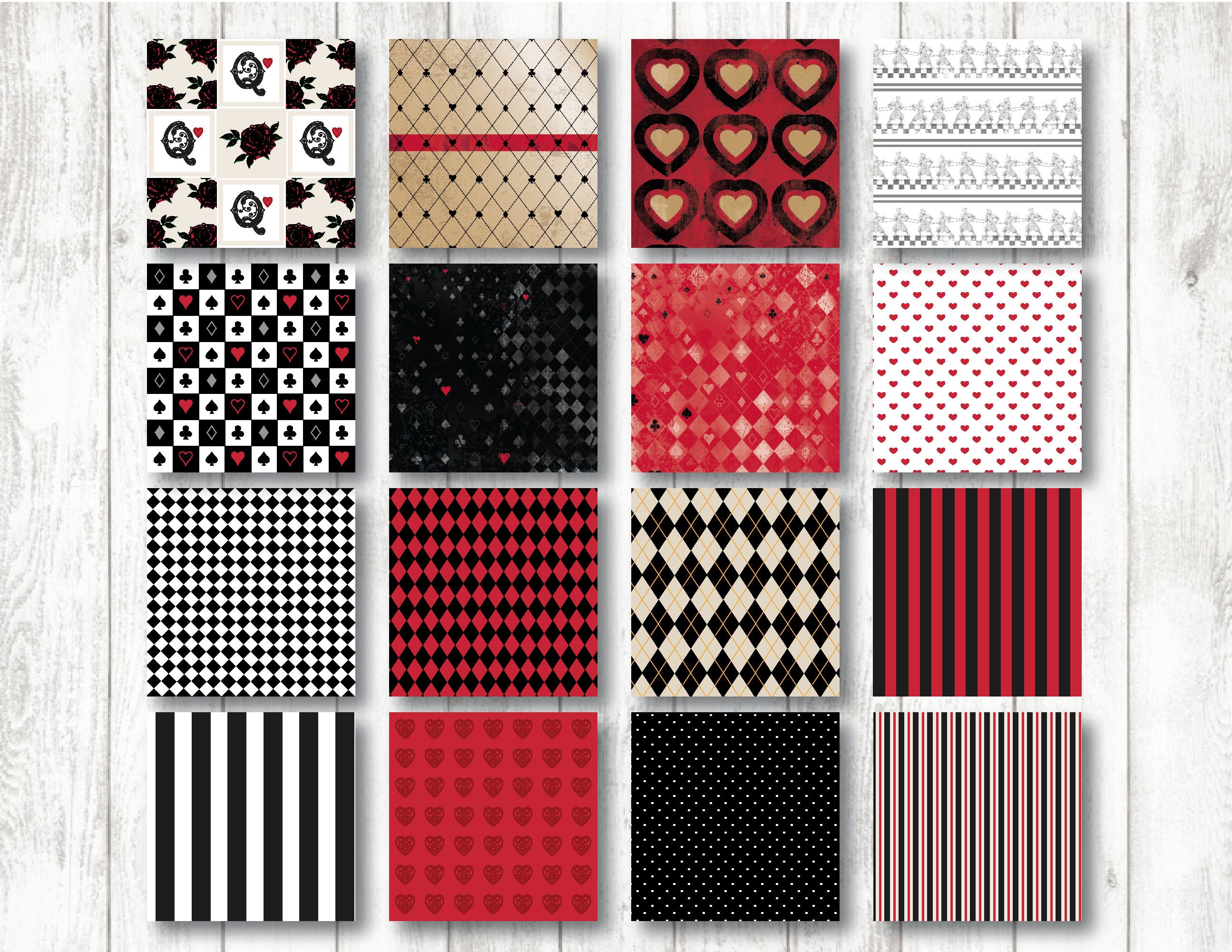 Storybook *red Queen of Hearts* Theme Digital Paper Pack | Printable ...