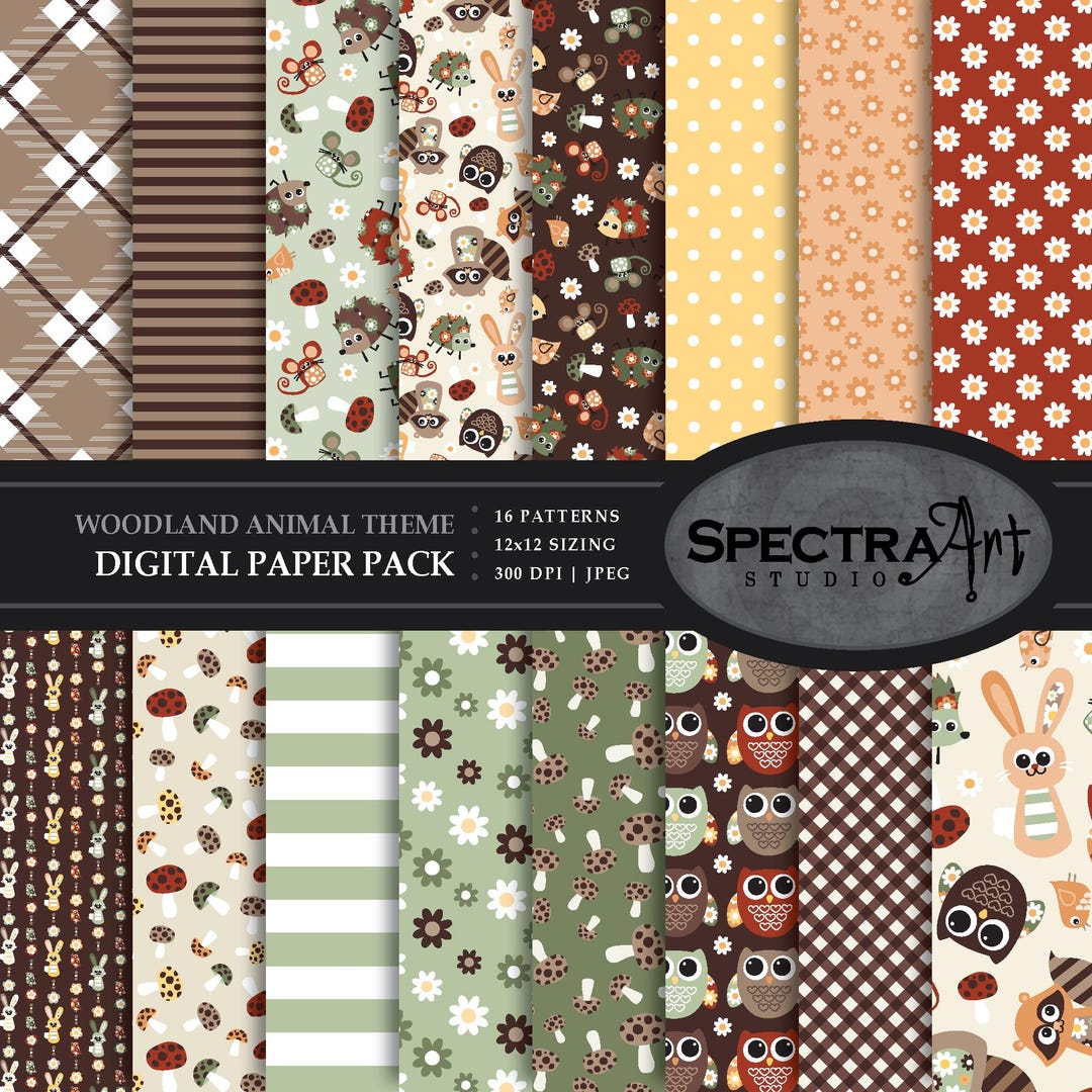 Woodland Animal Digital Paper Pack | Printable Scrapbook Paper | JPG ...