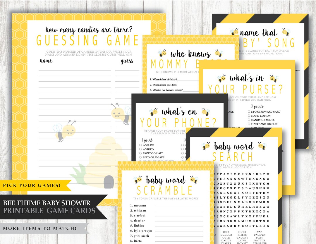 Bee 'baby Bee' Theme printable Baby Shower Game Card - Etsy