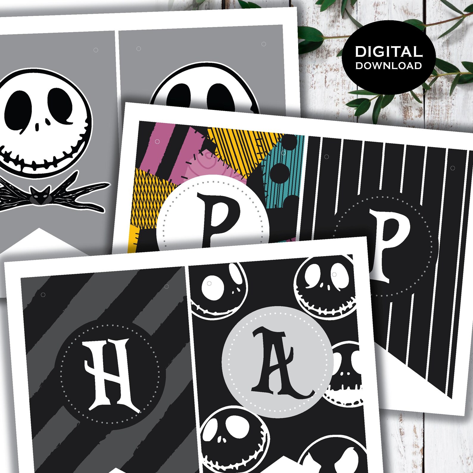 Nightmare *skellington Love* Printable Banner | Happy Birthday Banner ...