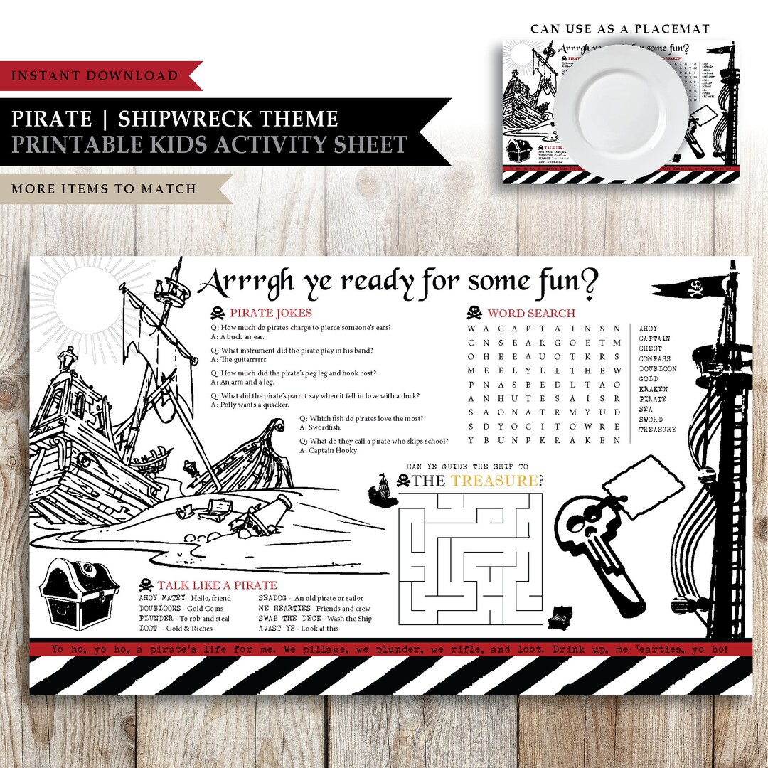 Pirate 'ahoy Matey' Theme *printable Kids Coloring Sheet* Party ...