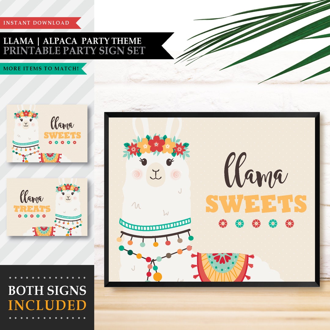 Llama 'desert Fiesta' Theme printable Sweet Dessert Sign Alpaca Kids ...