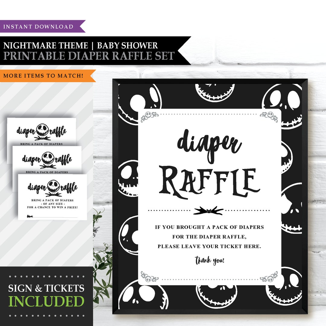 Nightmare halloween Town Theme / Printable Diaper Raffle Tickets / Baby ...