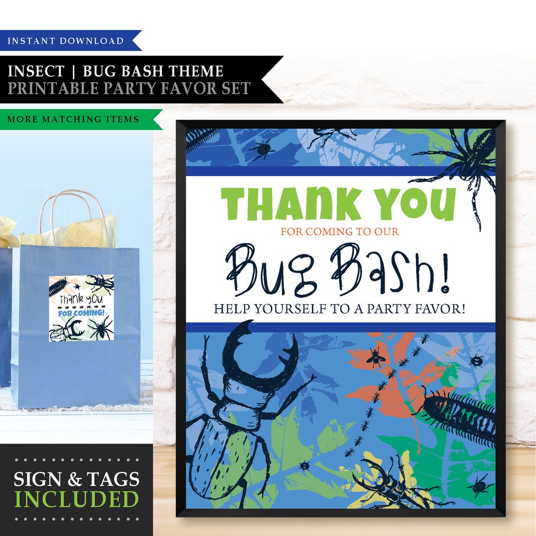 Insect 'bug Bash Blue' Theme printable Party Favor Sign Kids Birthday ...