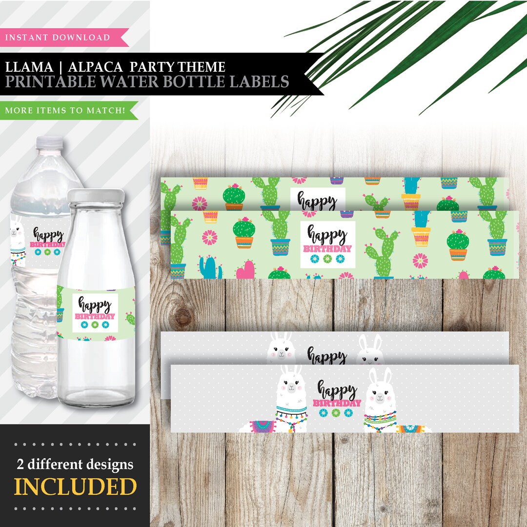 Llama 'rainbow Cactus' Theme printable Birthday Water Bottle Labels ...