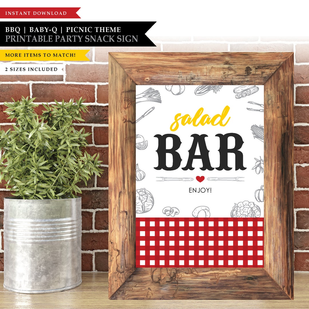 Barbecue 'backyard BBQ Red' Theme *printable Salad Bar Sign* Food ...