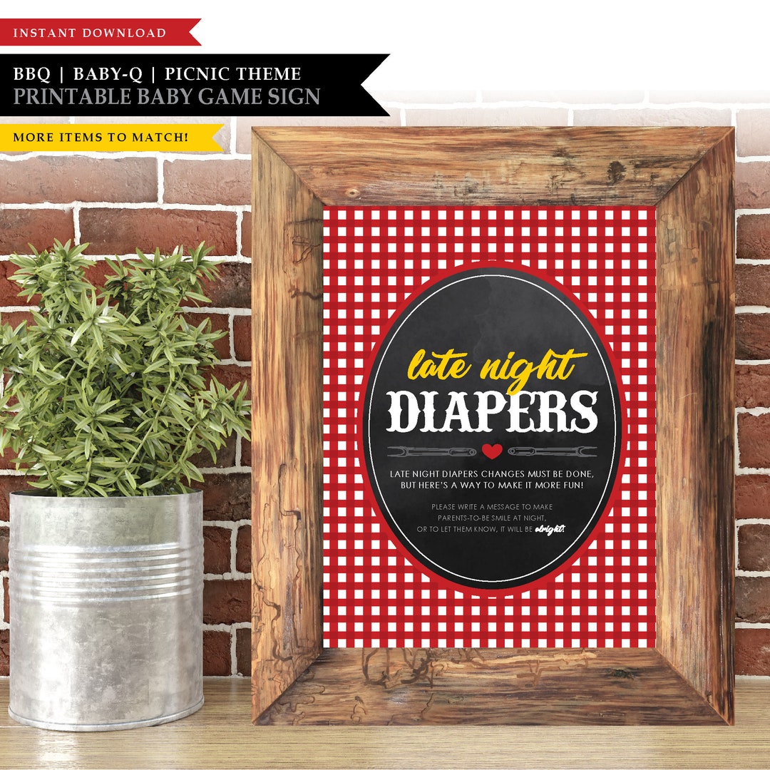 Baby-q 'backyard BBQ Red' Theme *printable Late Night Diaper Sign* Baby ...