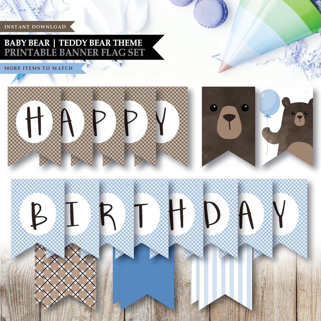 Bear 'baby Blue Balloon' Theme *printable Happy Birthday Banner* Party ...