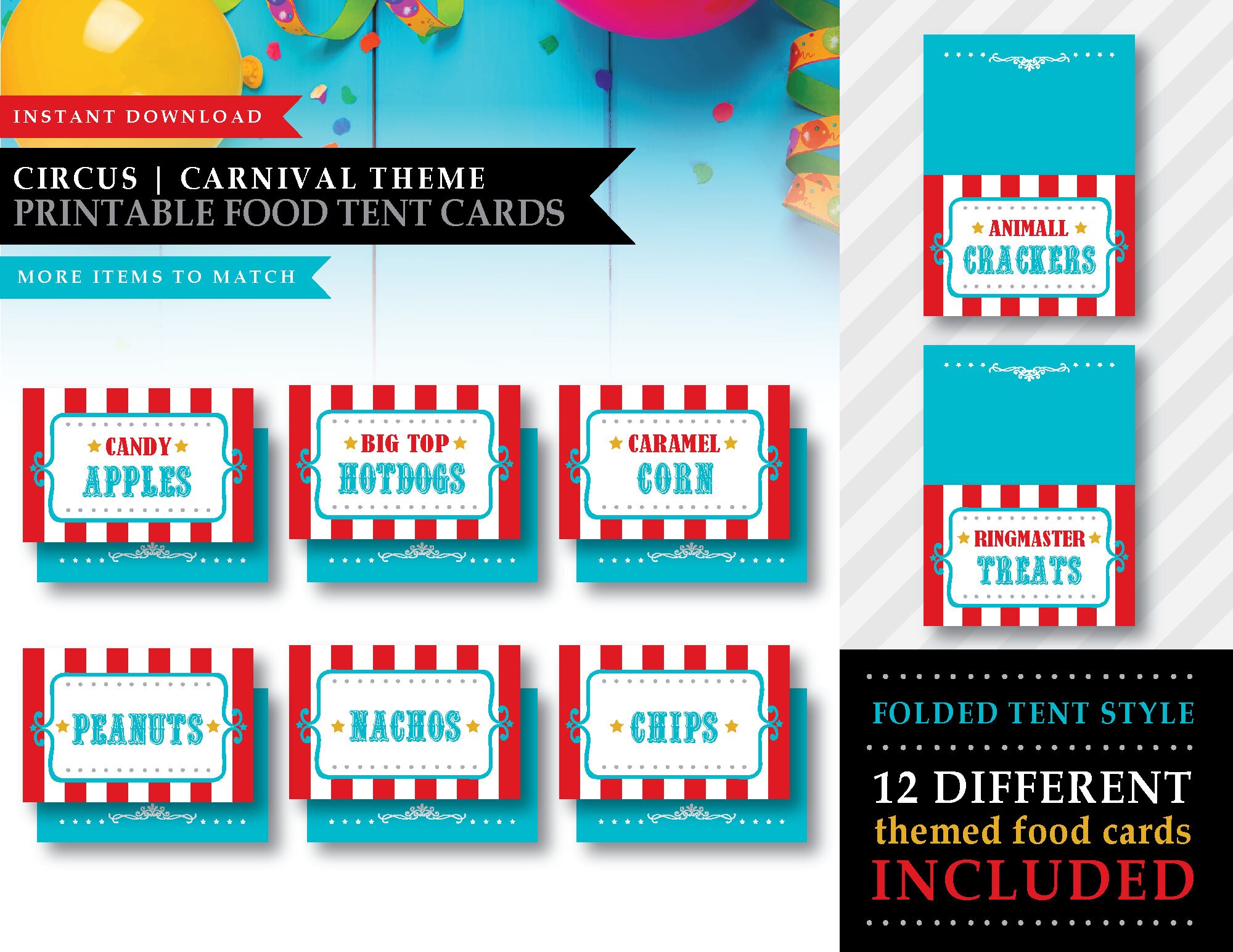 Carnival 'circus Clown' Theme printable Folded Food - Etsy