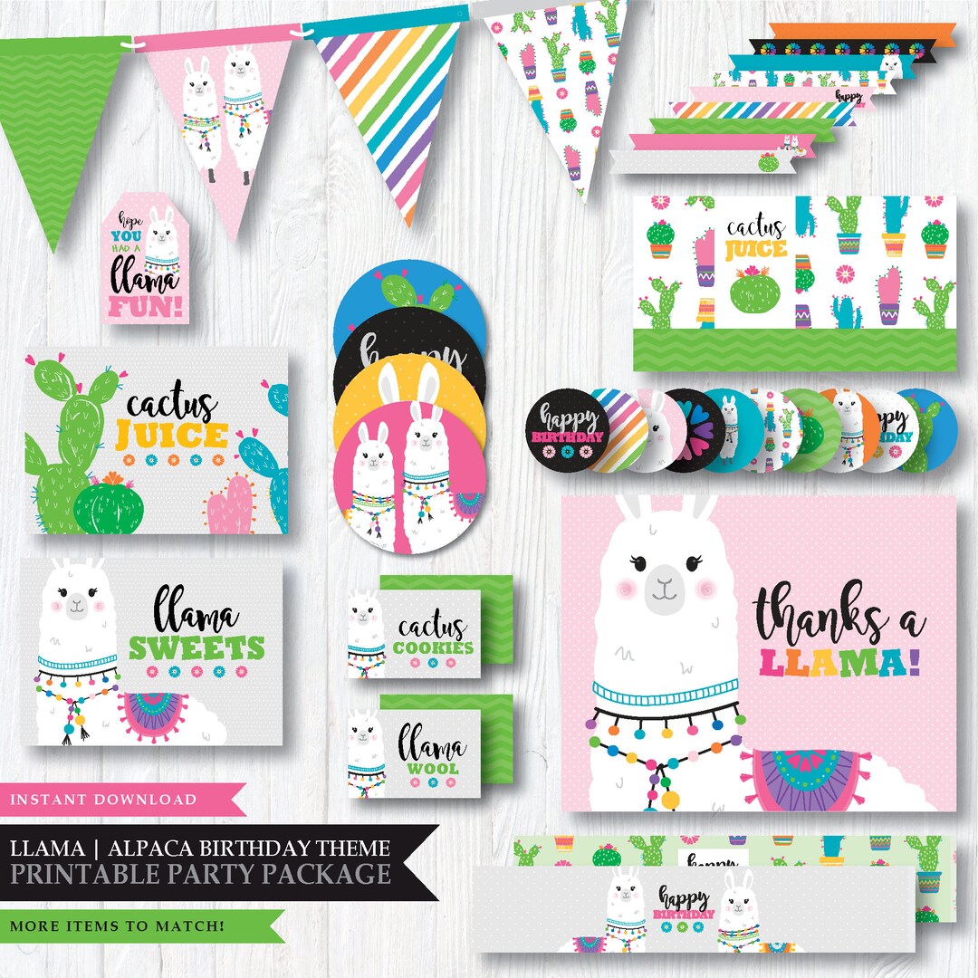 Llama 'rainbow Cactus' Theme *printable Birthday Party Package* Alpaca ...