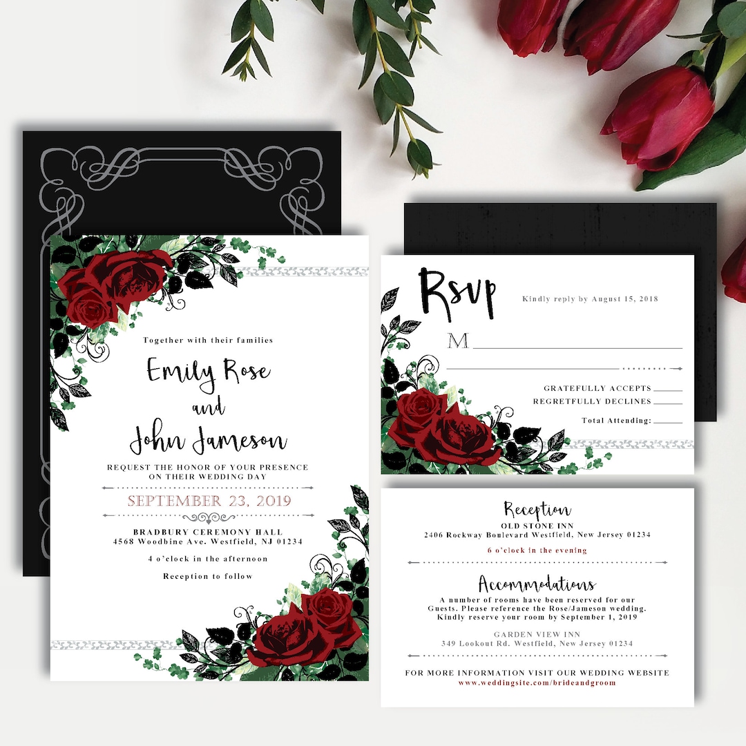 Romantic 'eternal Rose' Theme *printable Wedding Invitation* Red Rose ...