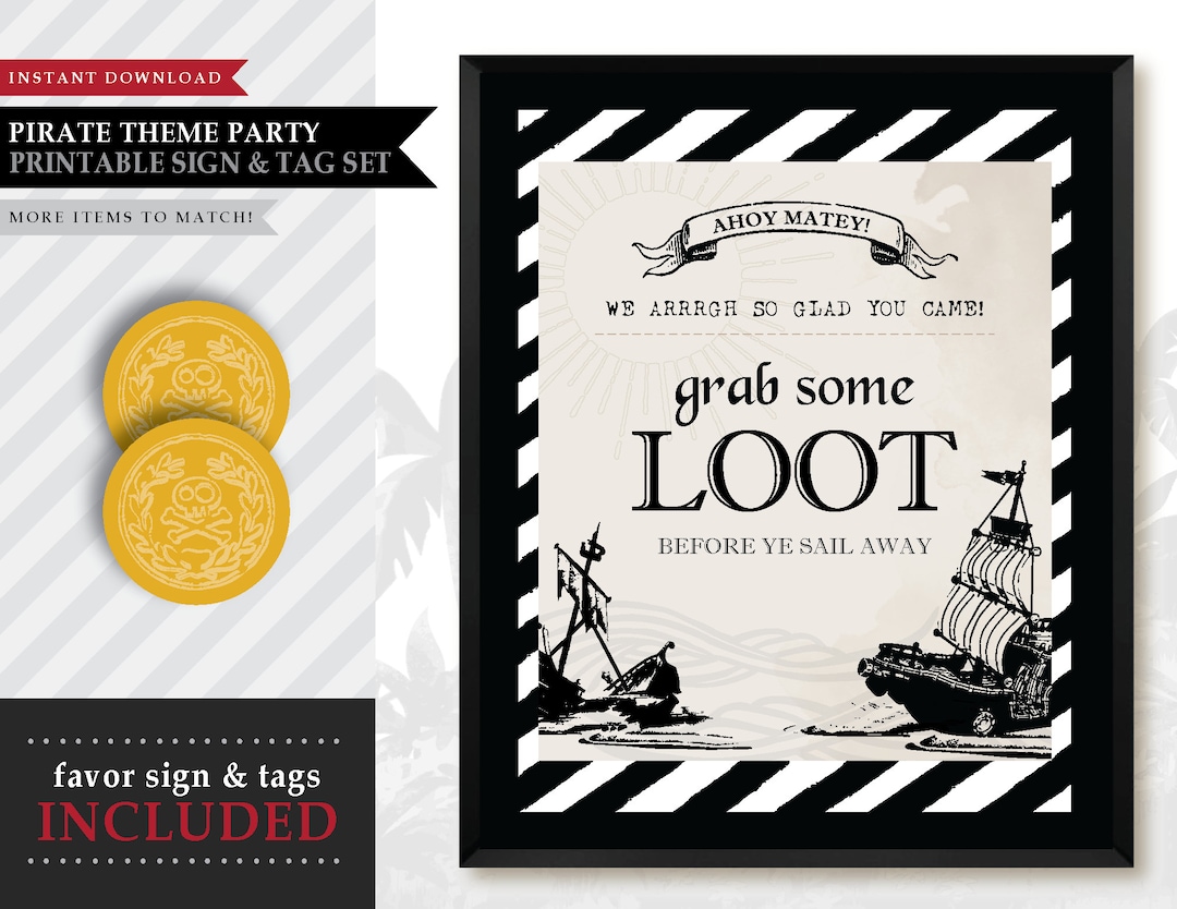 Pirate 'ahoy Matey' Theme printable Party Favor Sign - Etsy