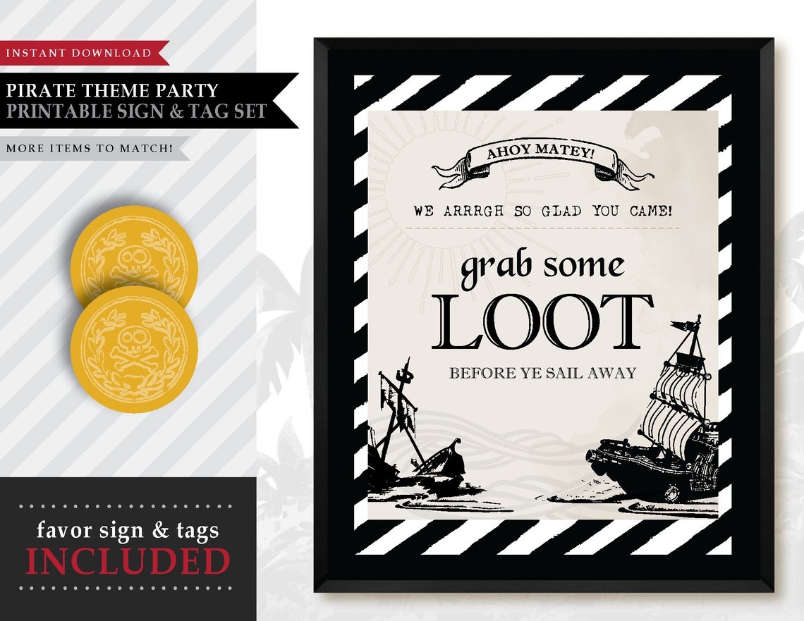 Pirate 'AHOY Matey' Theme printable Party Favor Sign - Etsy