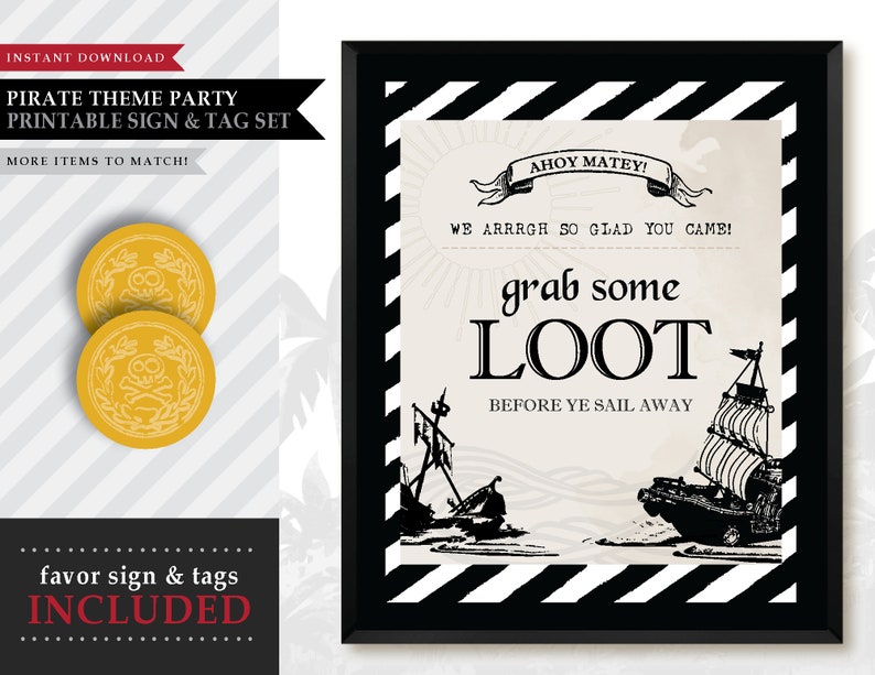 Pirate 'AHOY Matey' Theme printable Party Favor Sign - Etsy