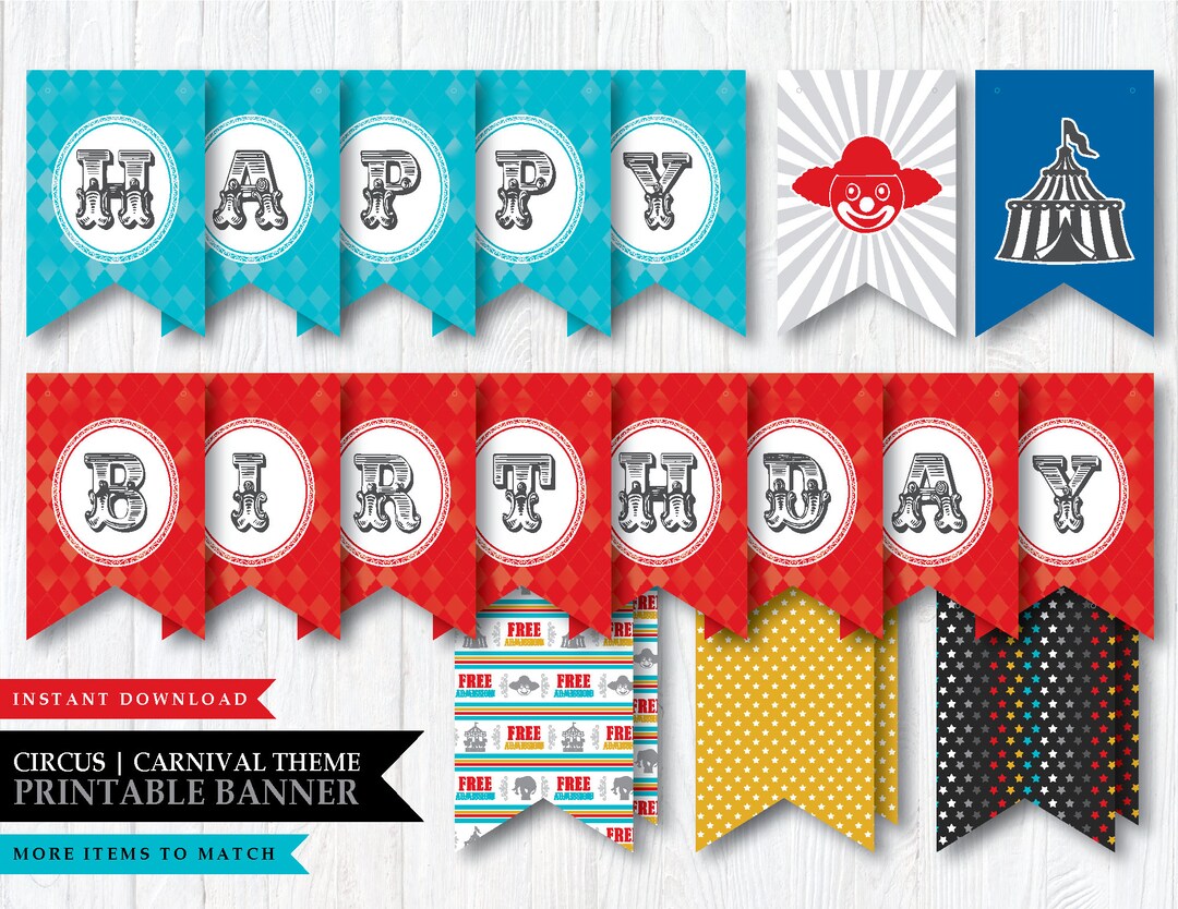Carnival 'circus Clown' Theme printable Happy - Etsy
