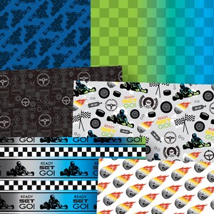 Go-kart *indoor Race Car Blue* Theme Digital Paper Pack | Printable ...
