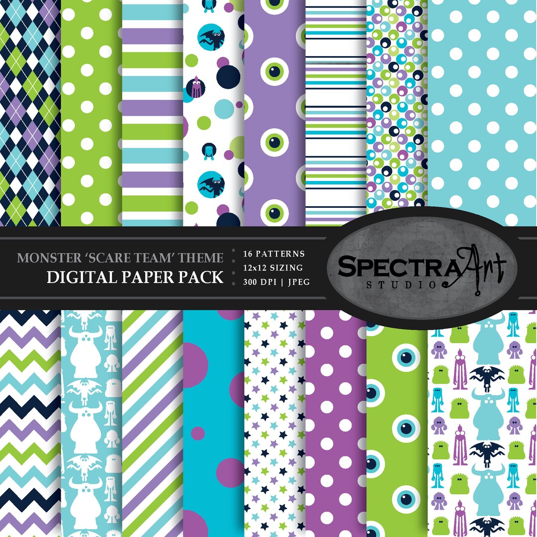 Monster *scare Team* Theme Digital Paper Pack | Printable Scrapbook ...