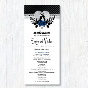 Corpse skeleton Bride Theme / Printable Wedding Program Card / Wedding ...