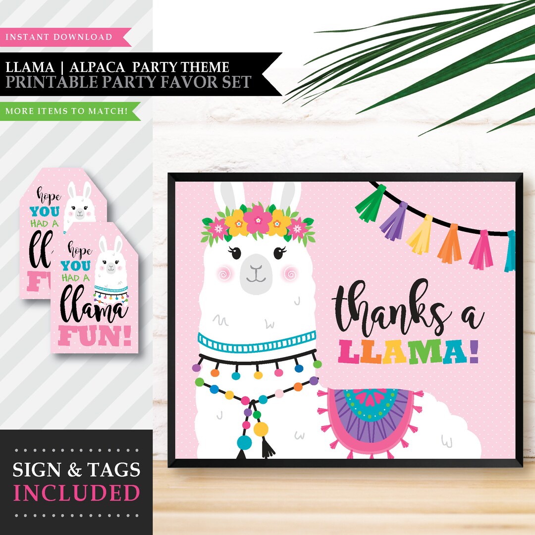Llama 'rainbow Cactus' Theme *printable Party Favor Sign* Alpaca ...