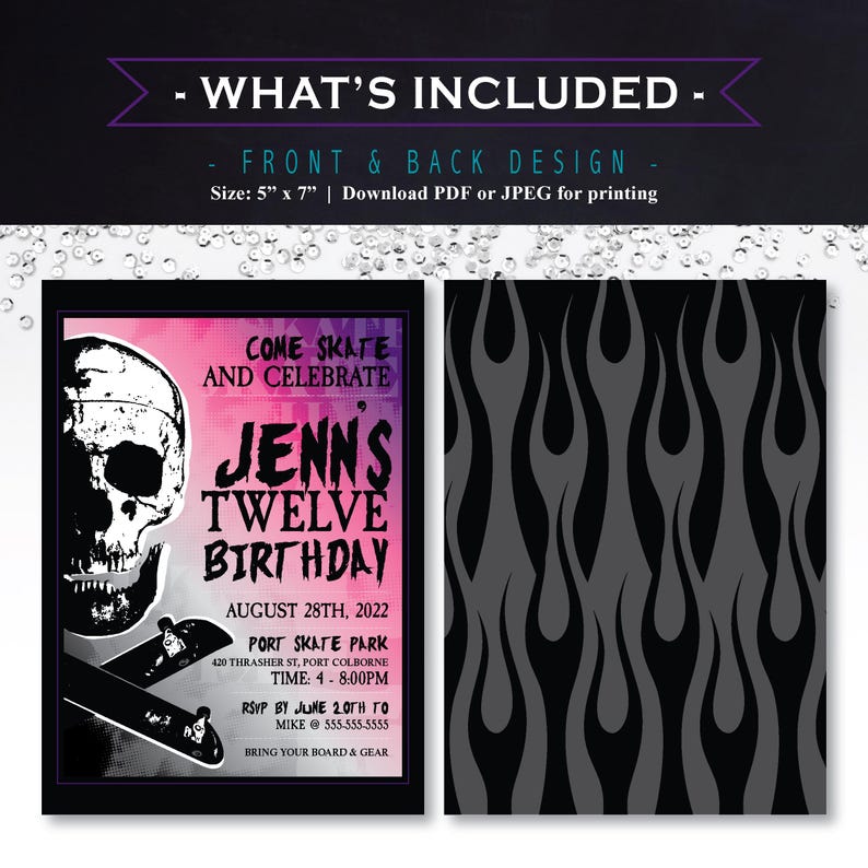 Skateboard 'skate & Celebrate* Printable Birthday Invitation | Digital ...