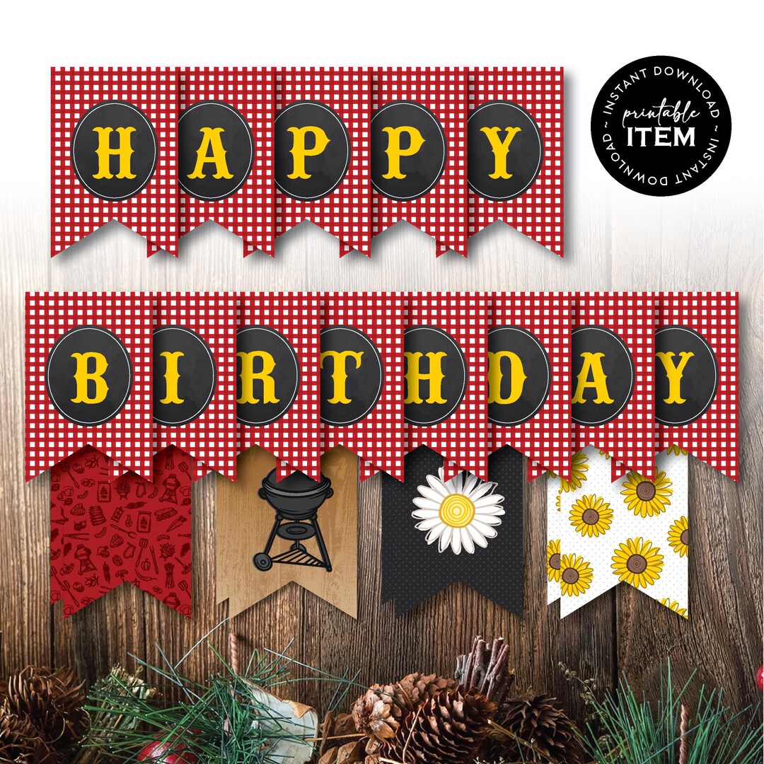 BBQ Birthday Banner Flags | Printable Backyard Barbecue Party ...