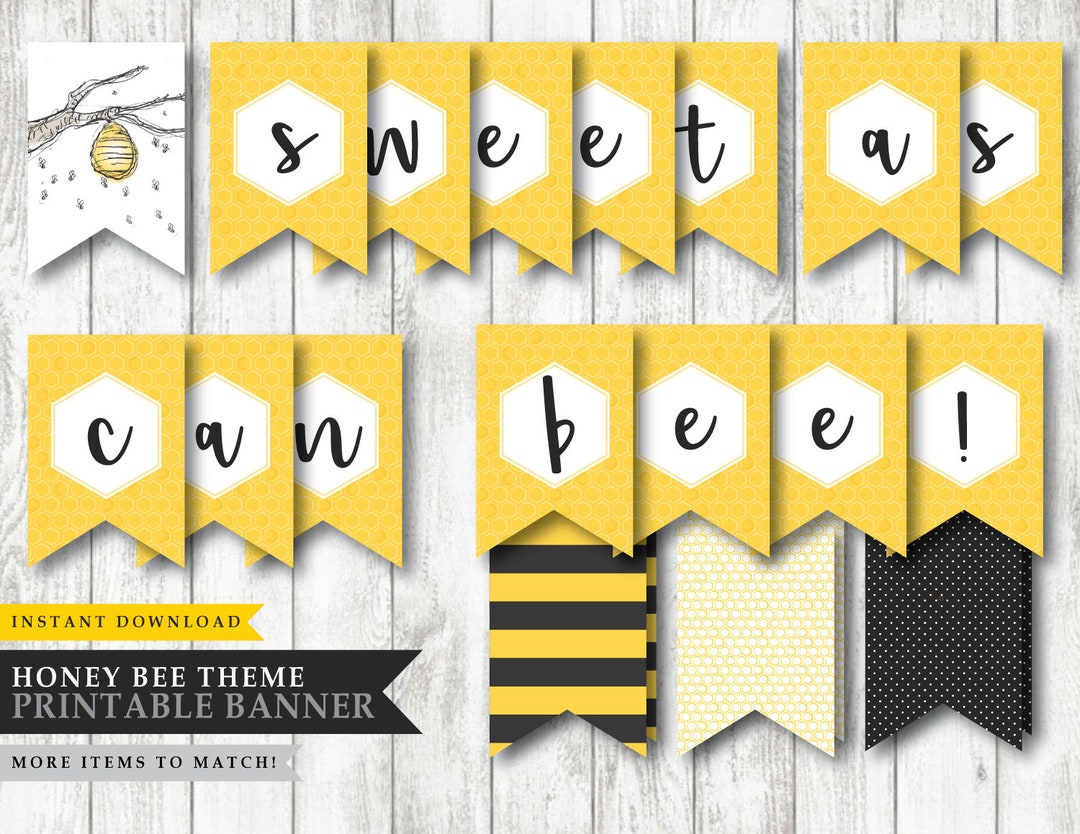 Bee 'honey Bee Tree' Theme printable Banner Flags - Etsy