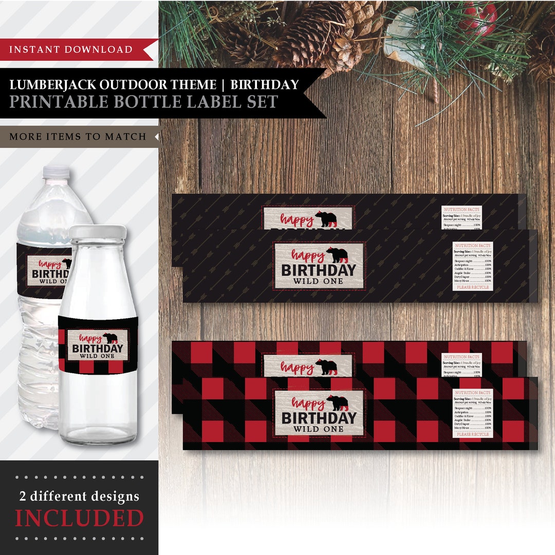 Lumberjack 'red Plaid' Theme printable Birthday Water - Etsy