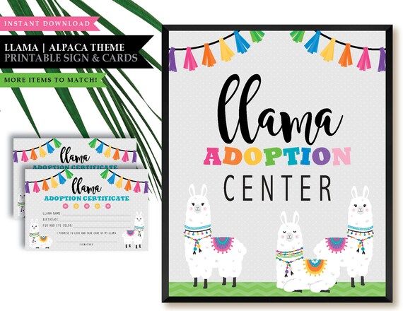 Llama 'rainbow Cactus' Theme printable Adopt a Llama | Etsy