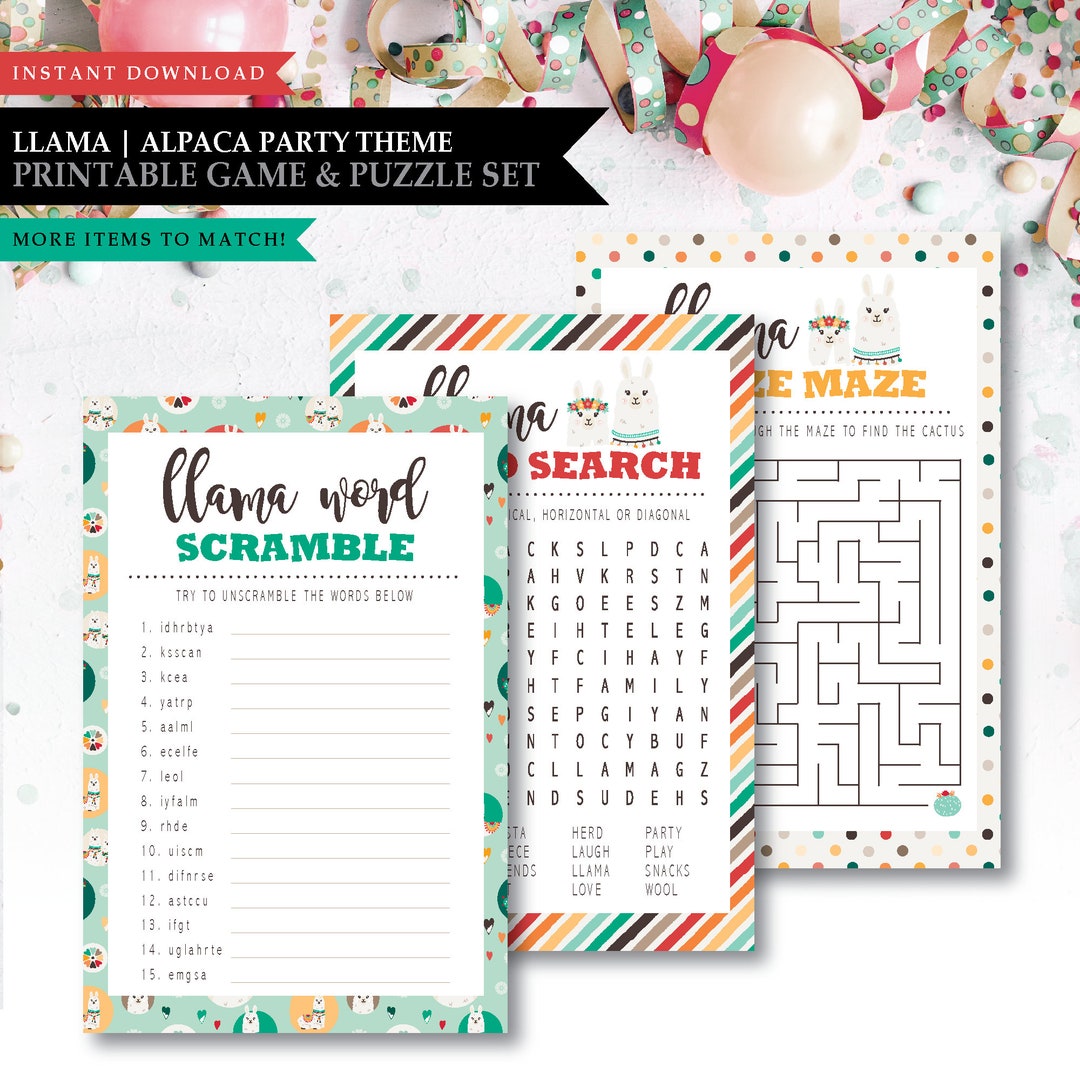 Llama 'desert Fiesta' Theme *printable Kids Party Game Cards* Alpaca ...