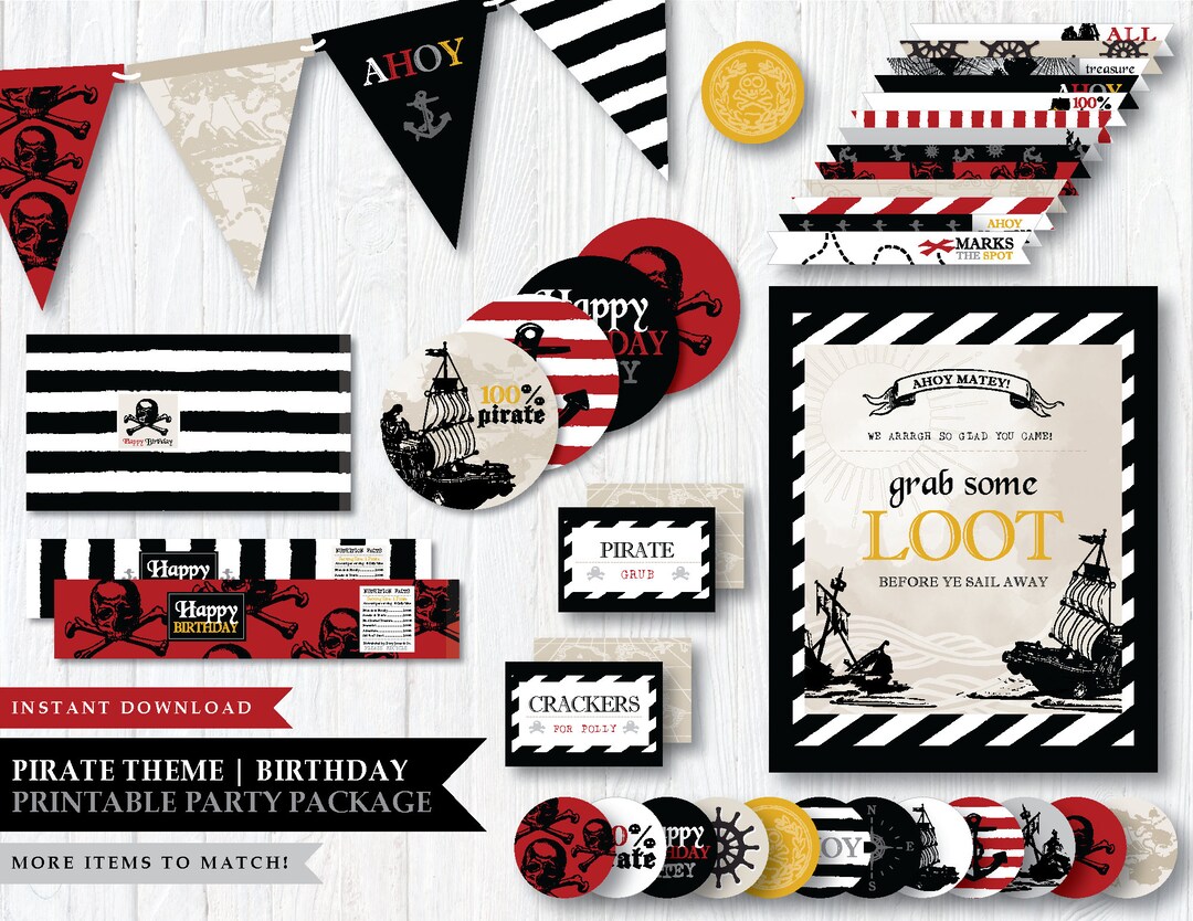 Pirate 'ahoy Matey' Theme printable Birthday Party - Etsy
