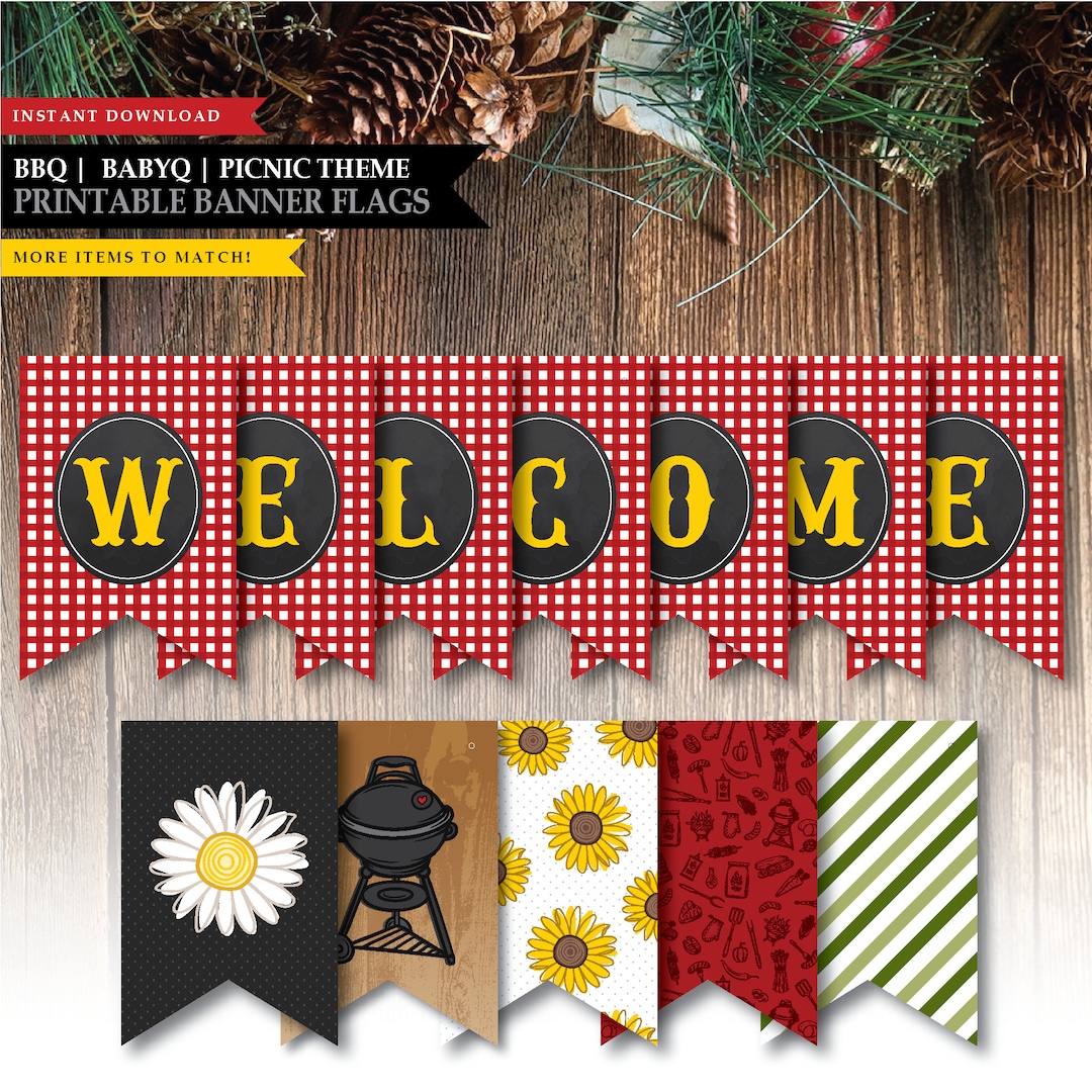 Barbecue 'backyard BBQ Red' Theme *printable Welcome Banner Flags* I Do ...