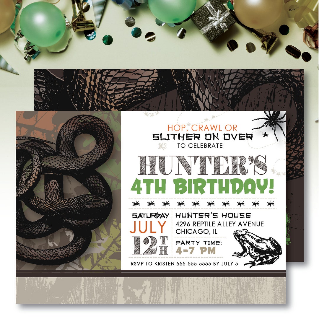 Reptile 'beware of Snakes' Theme printable Birthday Invitation Snake ...