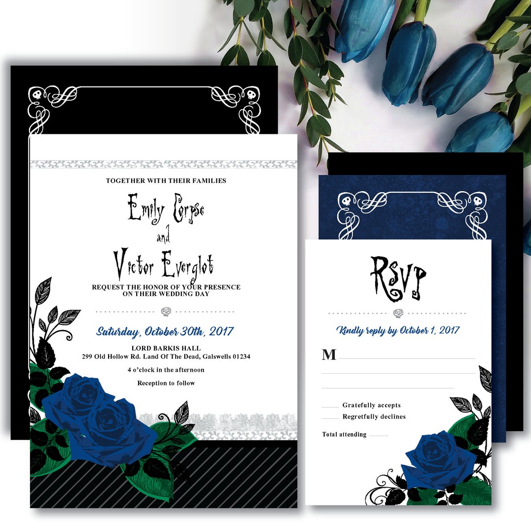Corpse *skeleton Bride Blue Rose* Theme / Printable Wedding Invitation ...