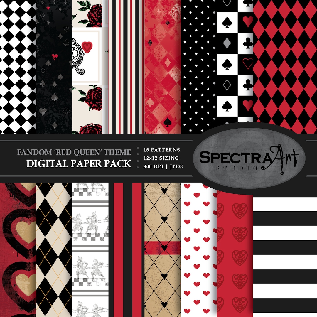 Storybook *red Queen of Hearts* Theme Digital Paper Pack | Printable ...