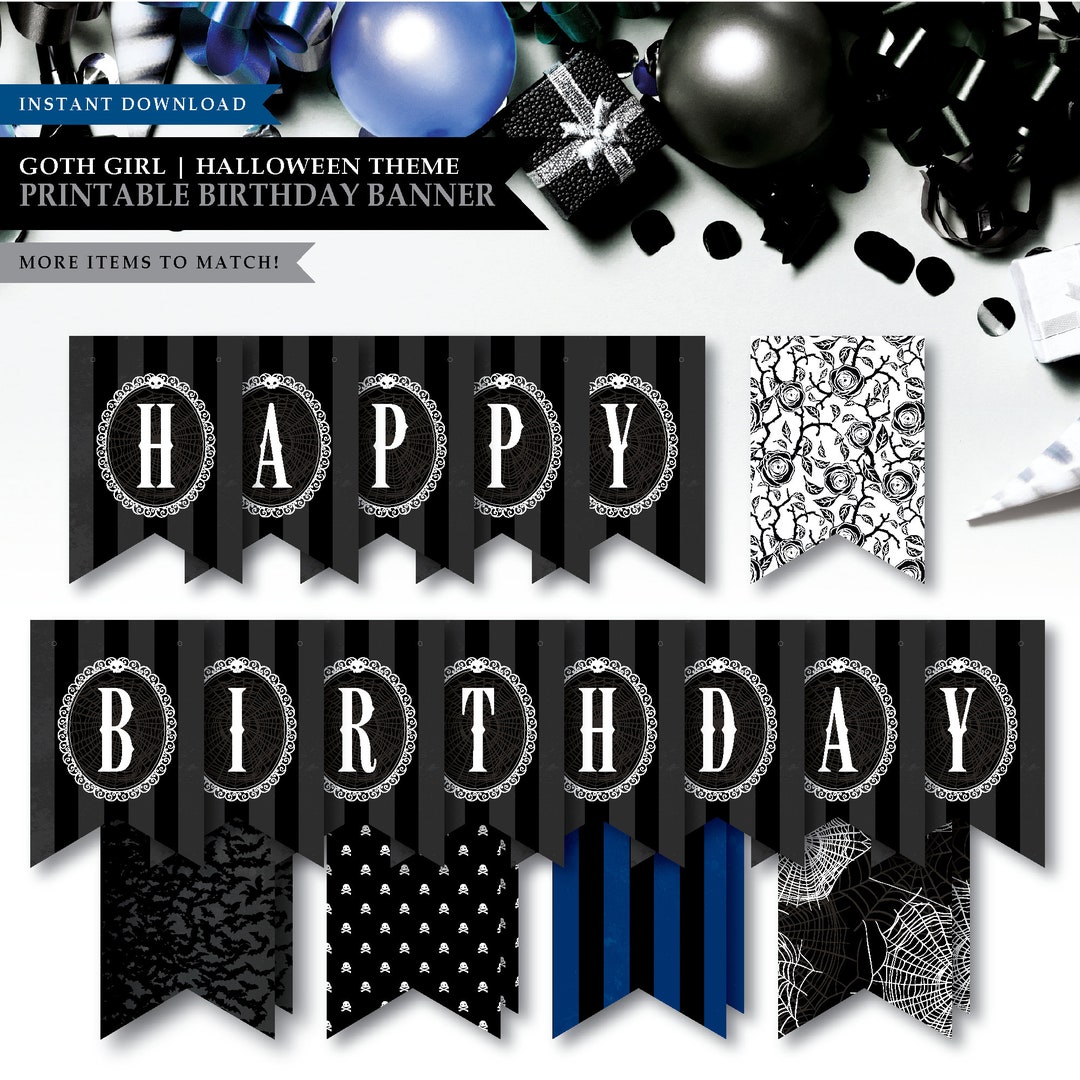 Goth Girl *black Raven* Theme / Printable Happy Birthday Banner ...