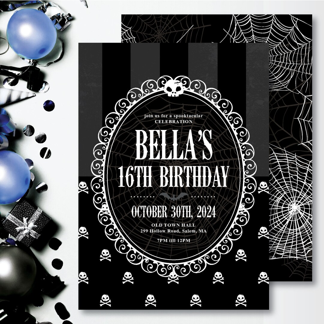 Goth Girl black Raven Printable Birthday Invitation Digital Evite ...