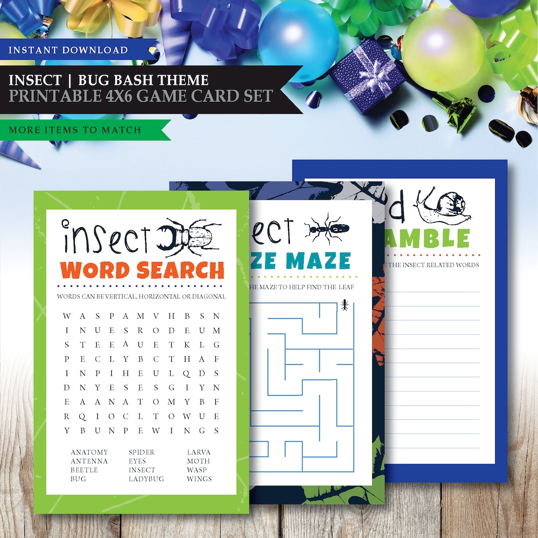 Insect 'bug Bash Blue' Theme *printable Kids Party Game Cards* Bug ...