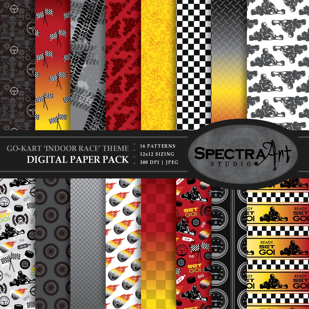Go-kart *indoor Race Car Red* Theme Digital Paper Pack | Printable ...
