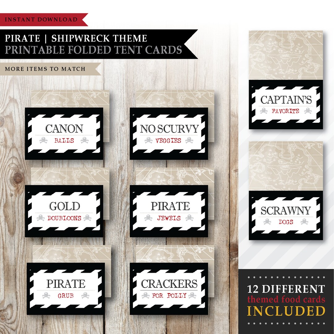Pirate 'ahoy Matey' Theme *printable Folded Food Tent Cards* Food Table ...