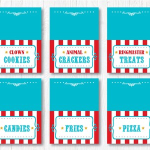 Carnival 'circus Clown' Theme *printable Folded Food Tent Cards* Buffet ...