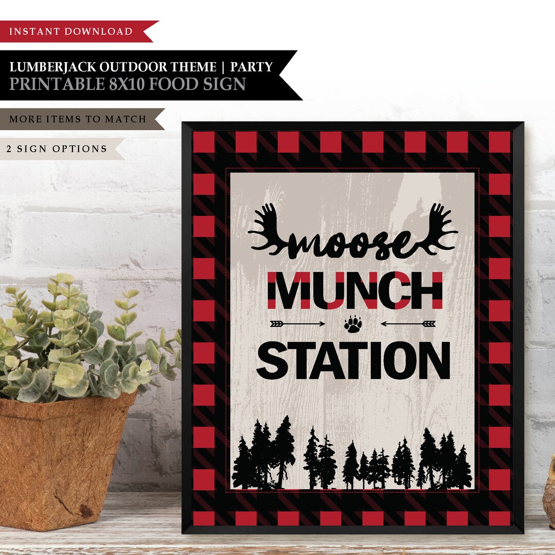 Lumberjack 'red Plaid' Theme printable Moose Munch Station Sign Food ...