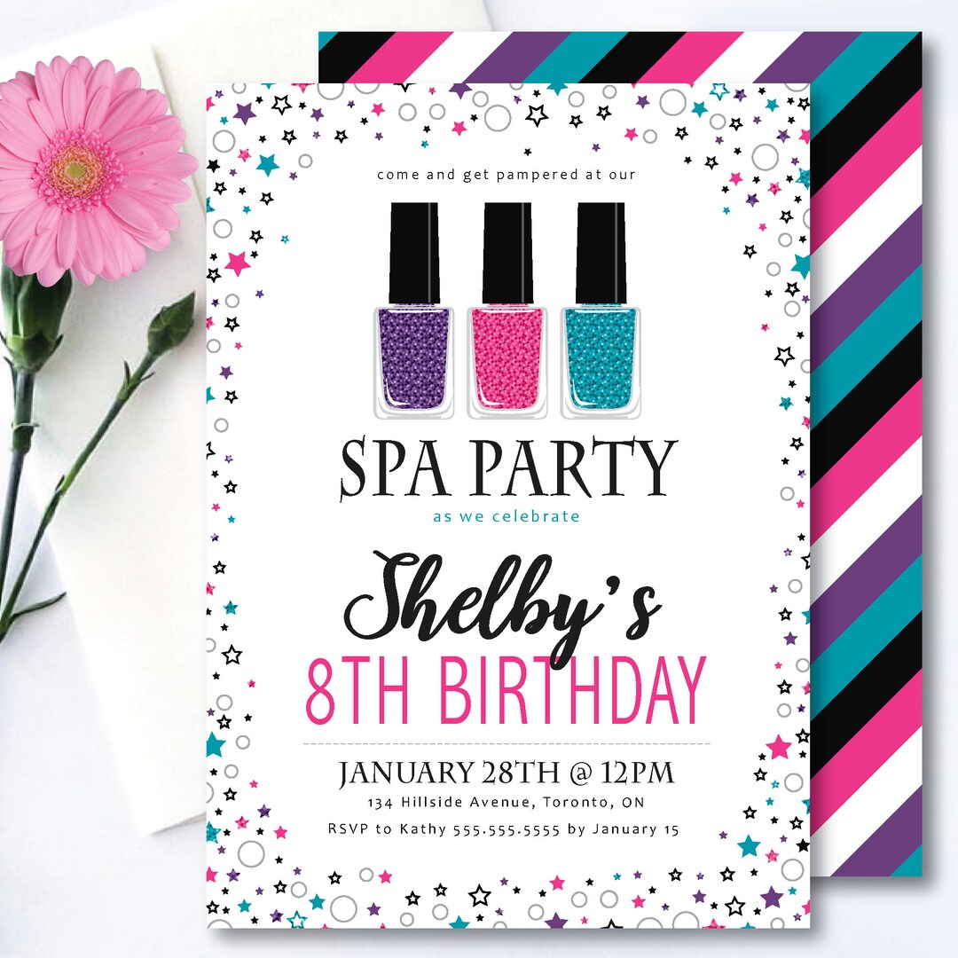 Spa 'glitter Manicure' Theme printable Kids Birthday - Etsy