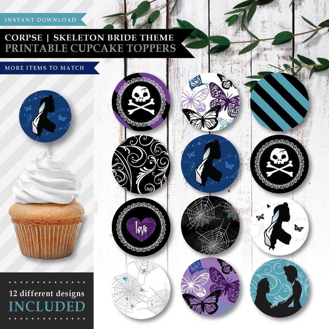 Corpse skeleton Bride Theme / Printable Cupcake Party Toppers / Snack ...