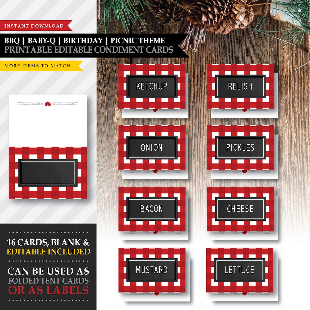 Barbecue 'backyard BBQ Red' Theme *printable Food Condiment Card* Baby ...