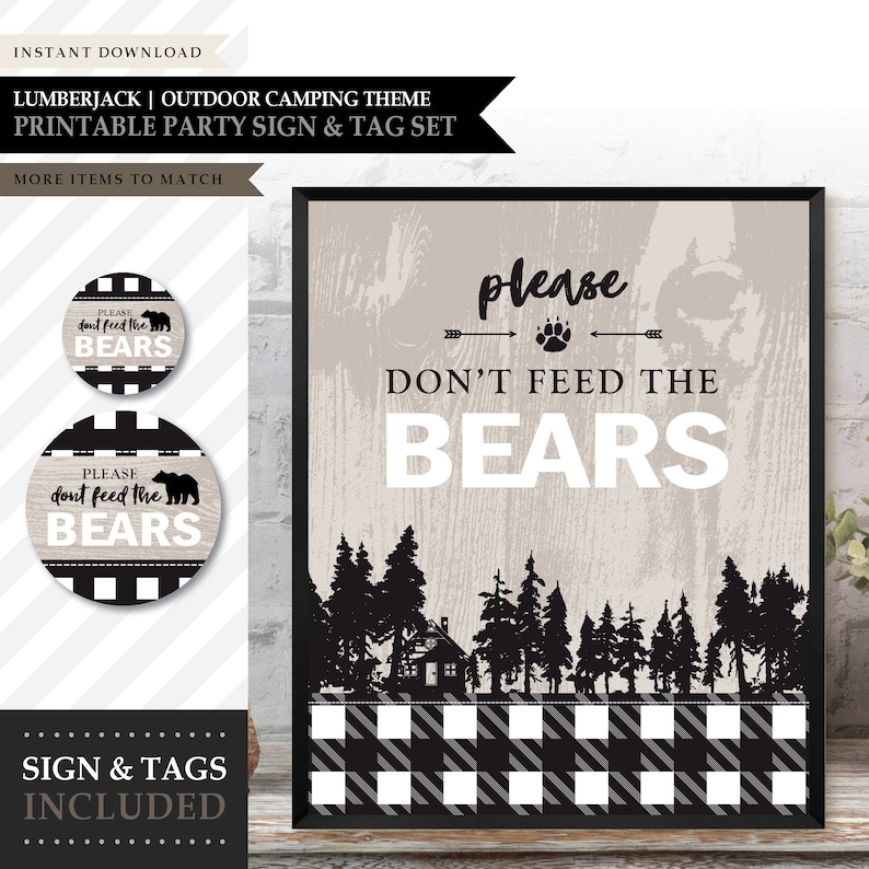 Lumberjack 'white Flannel' Theme *printable Don't Feed Bears Sign* Food ...